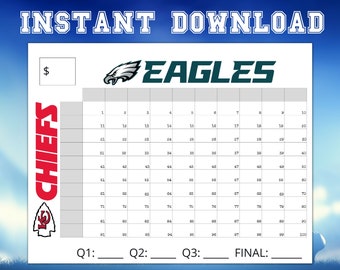 Printable Super Bowl Squares 100 Numbers Squares Game - Etsy