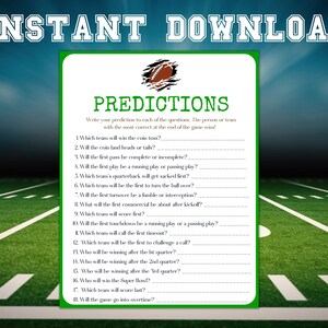Football Predictions Game, Printable Big Game Predictions, Super Bowl ...