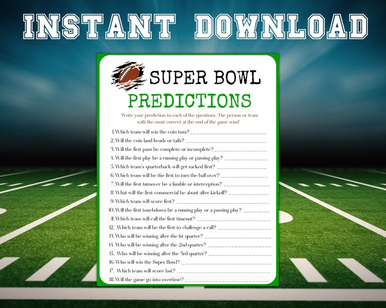Football Predictions Game, Printable Big Game Predictions, Super Bowl ...