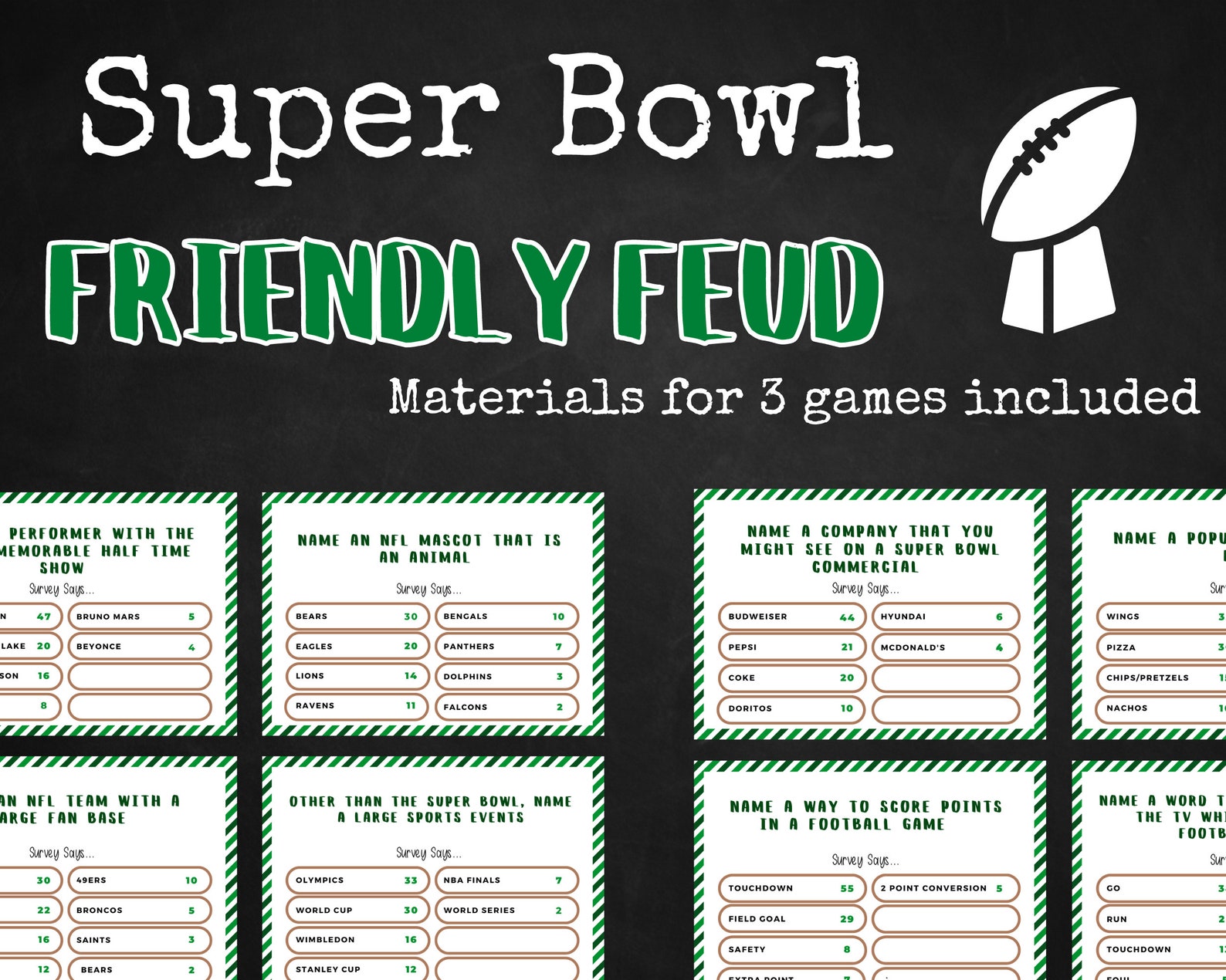 Football Party Friendly Feud Game, Printable Superbowl Game, Chiefs Vs ...