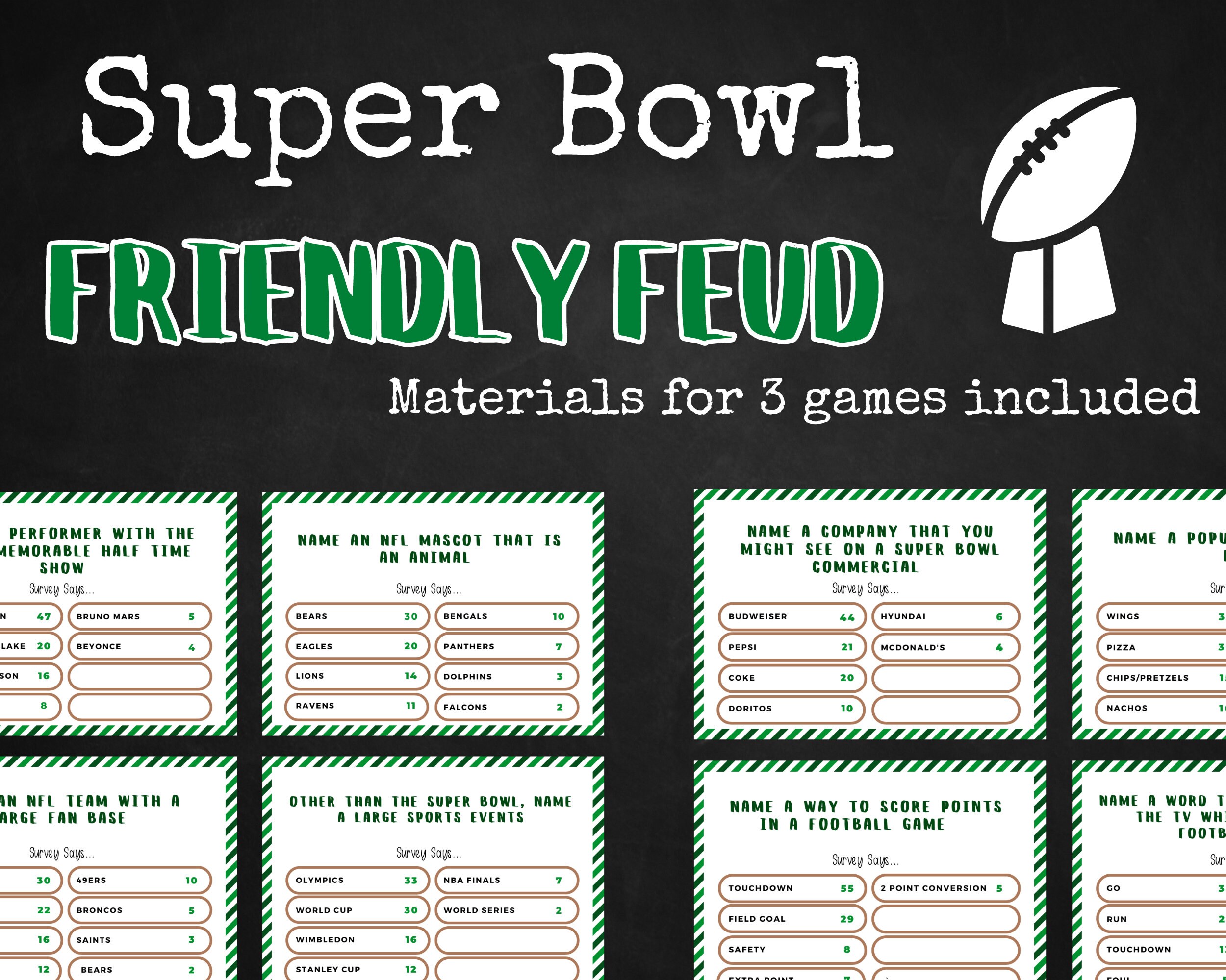 Football Party Friendly Feud Game, Printable Superbowl Game, Chiefs Vs ...