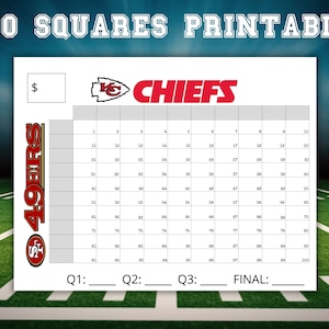Printable Super Bowl Squares 100 Numbers, Squares Game, Superbowl LVIII ...