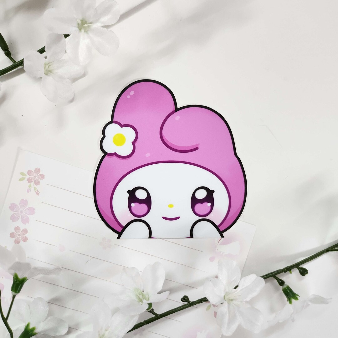 Cute Pink Bunny Peeking Vinyl Sticker - Etsy