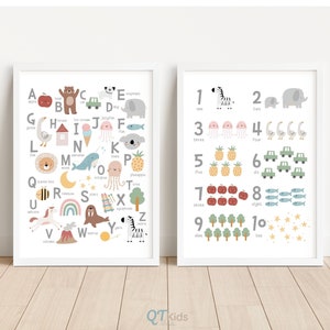 ABC Nursery Prints, Alphabet Numbers Learning Posters, Boho Nursery ...