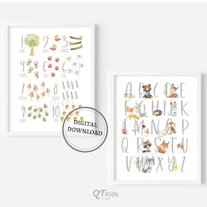 Woodland Alphabet Number Posters, Woodland Nursery Prints, Animal ...