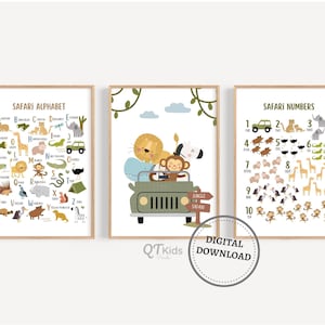Safari Alphabet Numbers Prints, ABC Poster, Numbers 1-10, Pre-school ...