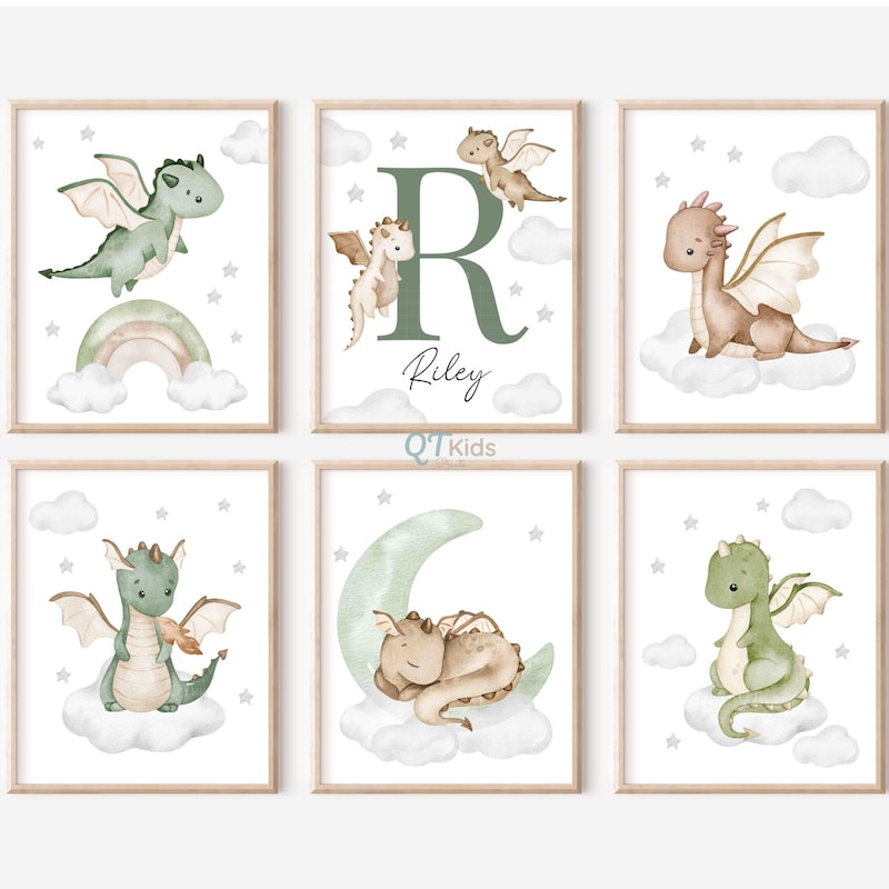 Nursery Name Dragon Art - Etsy