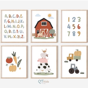 Farm Prints Kids Room Nursery, Alphabet ABC Numbers Posters, Farm Kids ...