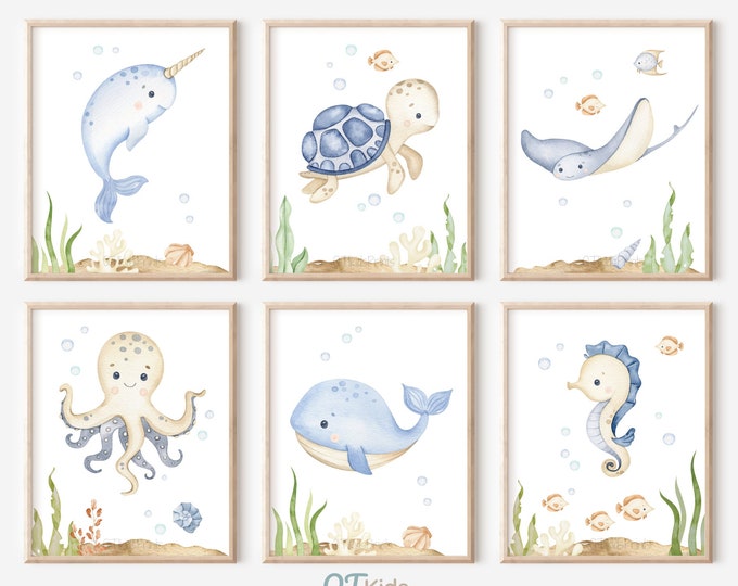 Under the Sea Nursery Prints, Nautical Ocean Animal Posters, Boy ...
