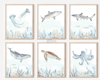 Neutral Under the Sea Nursery Prints, Nautical Ocean Animal Posters ...