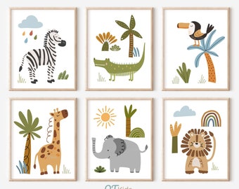 Safari Animals Wall Art Set of 6, Nursery Art Decor, Safari Animal ...
