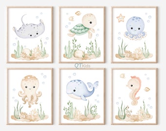 Under the Sea Nursery Prints, Nautical Ocean Animal Posters, Boy ...