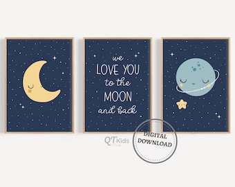 Love You to the Moon and Back Space Printable Wall Art - Etsy