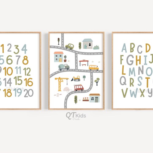 Transport Alphabet Numbers Prints Set of 6 Boy Room Printable - Etsy