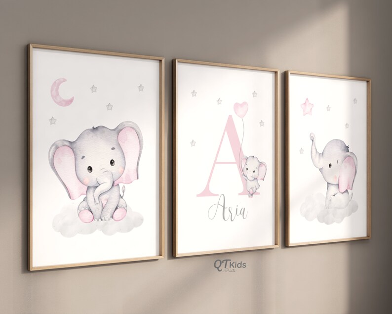 Custom Name Elephant Nursery Prints Personalized Baby Name - Etsy