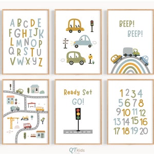 Transport Alphabet Numbers Prints Set of 6, Boy Room Printable Wall Art ...