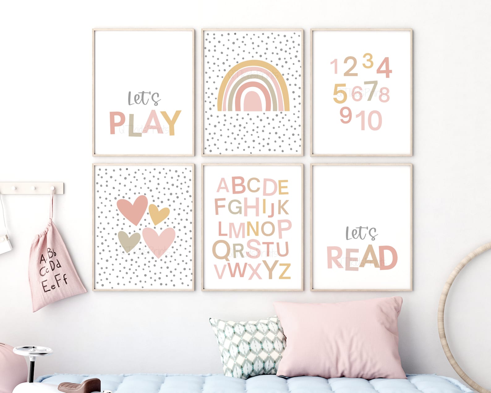 Alphabet Numbers Nursery Prints Set of 6 Girl Room Wall Art - Etsy