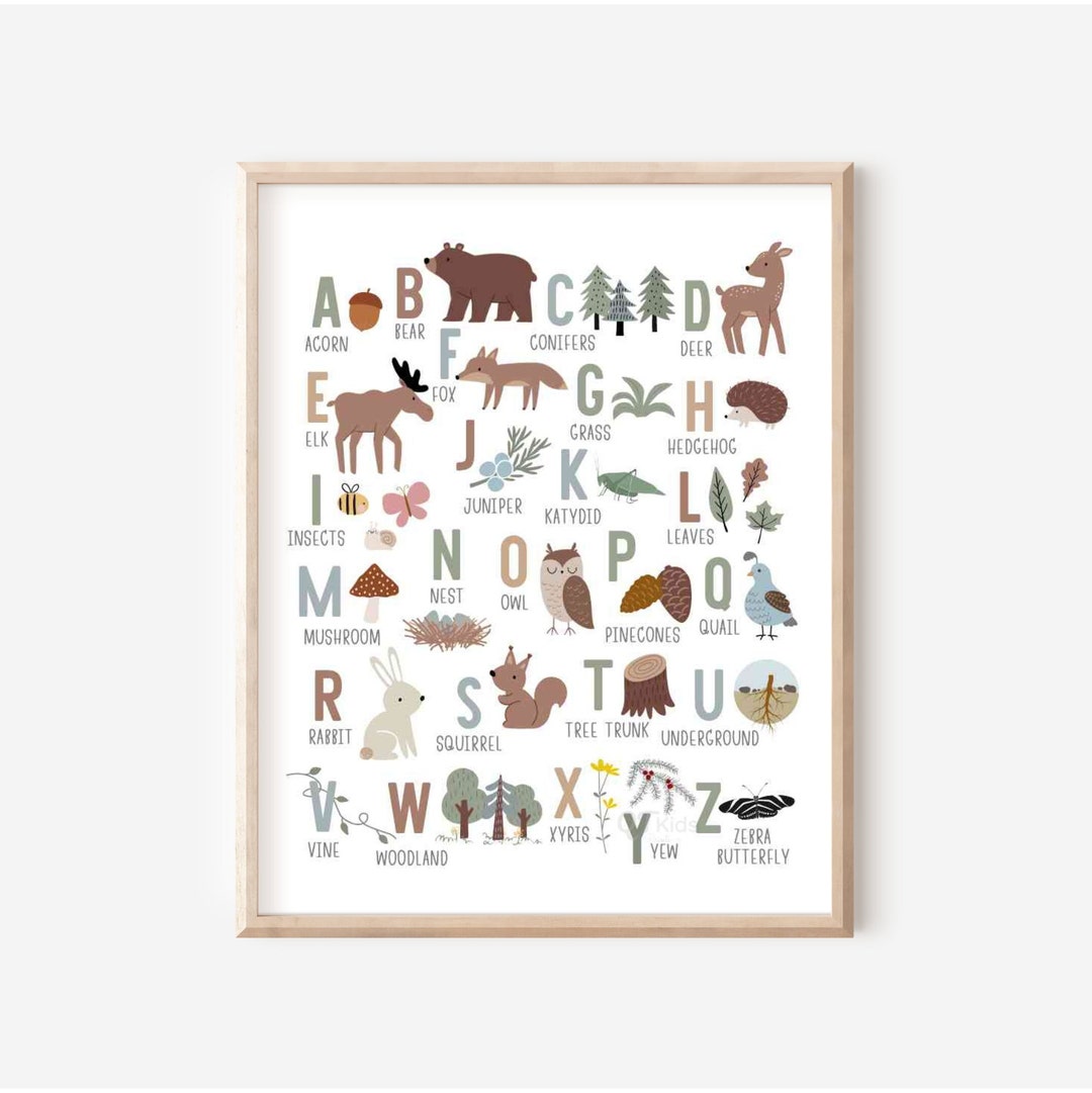 Woodland ABC Nursery Prints, Alphabet Poster, Kids Playroom Decor ...