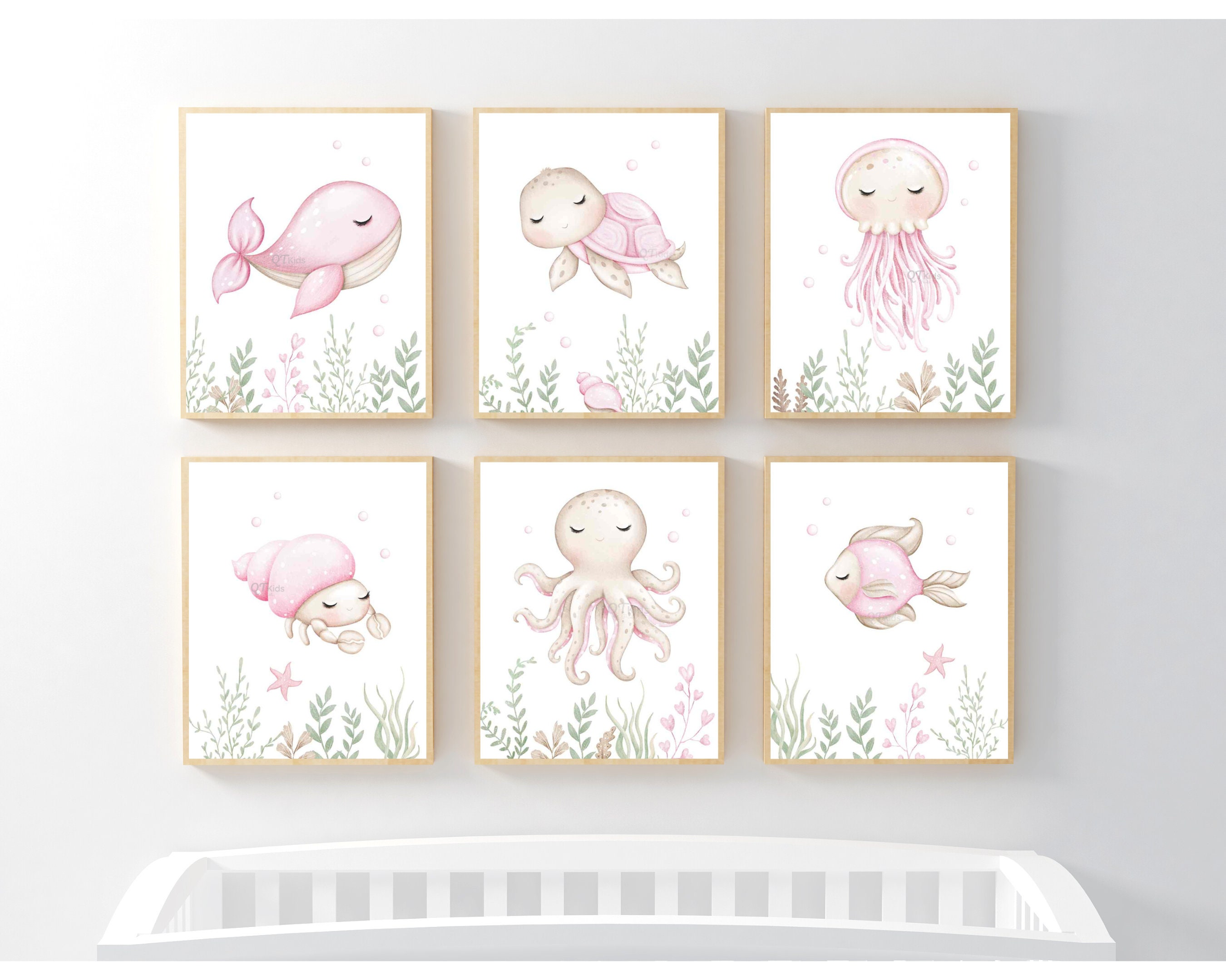 Sea Animal Wall Art, Under the Sea Nursery Decor, Girl Nursery Prints ...