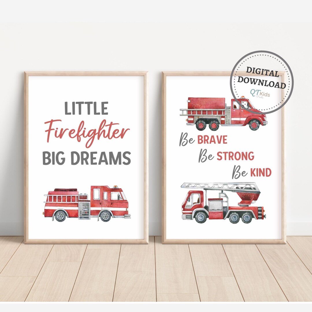 Fire Truck Nursery Prints, Firefighter Fire Engine Nursery Wall Art ...