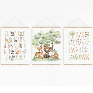 Woodland Alphabet Numbers Prints, Woodland Nursery Decor, Kids Playroom ...