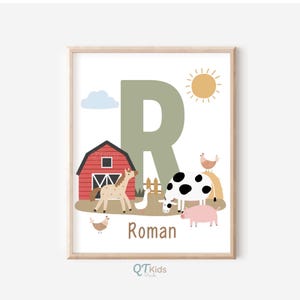 Farm Animal ABC Numbers Prints, Personalized Toddler Kids Room Wall Art ...