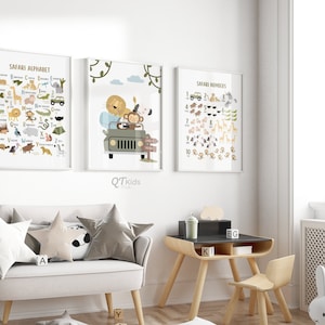 Safari Alphabet Numbers Prints, ABC Poster, Numbers 1-10, Pre-school ...