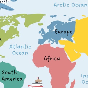 Continents Oceans Educational Print, Montessori Classroom Wall Art ...