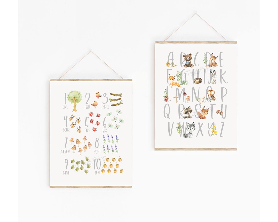 Woodland Alphabet Number Posters Woodland Nursery Prints - Etsy