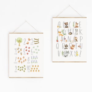 Woodland Alphabet Number Posters, Woodland Nursery Prints, Animal ...