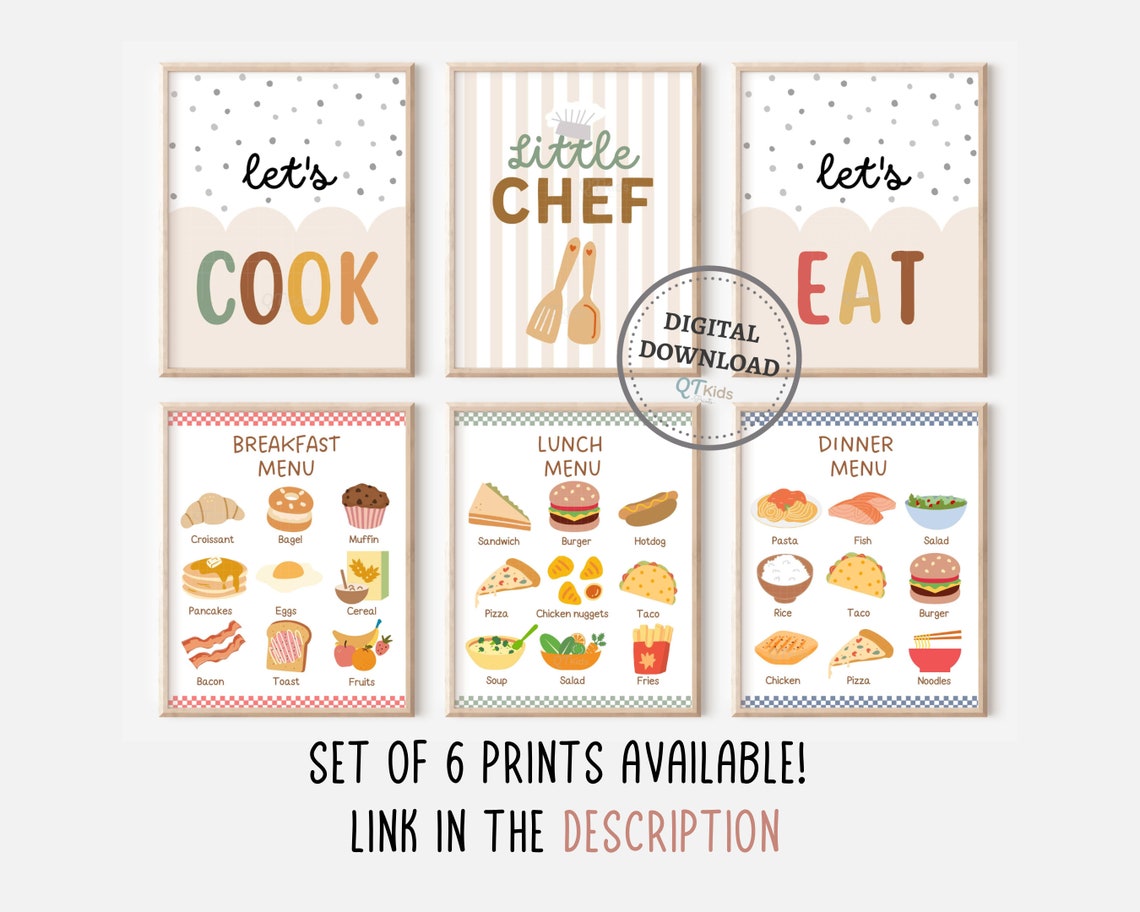 Pretend Kitchen Playroom Printable Wall Art, Little Chef, Pretend Play ...