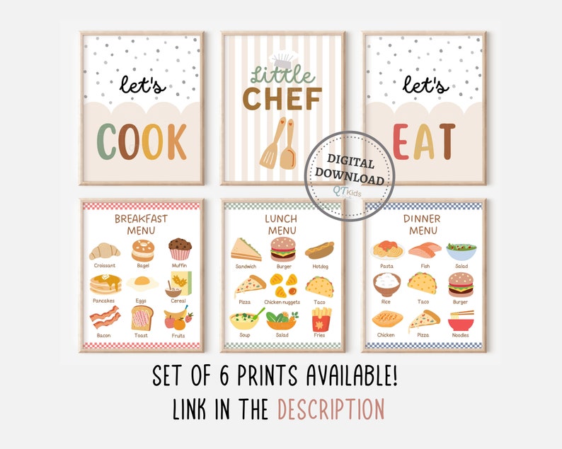 Pretend Kitchen Playroom Printable Wall Art, Little Chef, Pretend Play ...