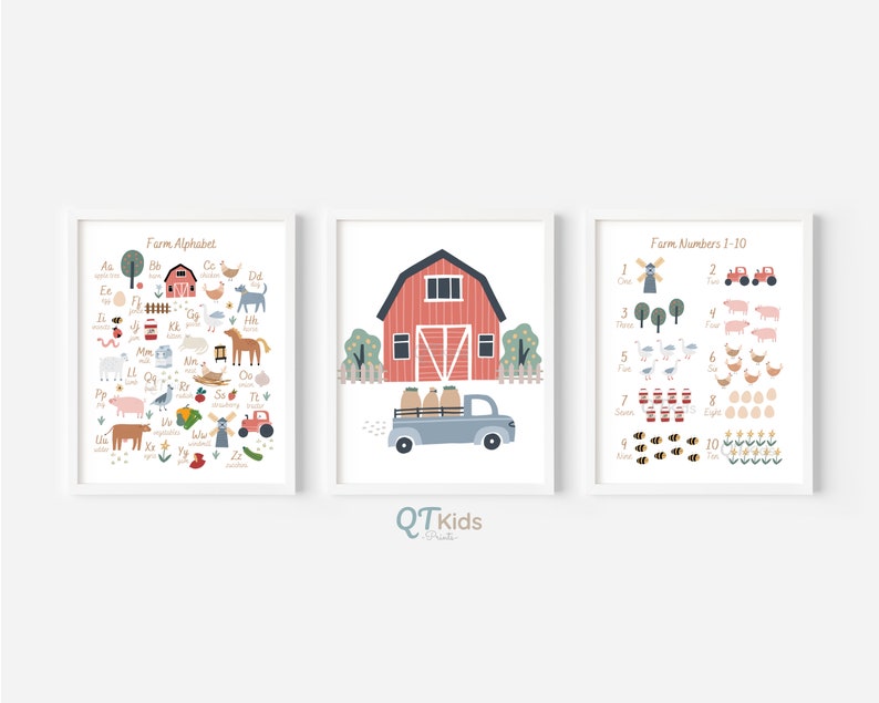Farm Alphabet Numbers Prints ABC Poster Numbers 1-10 - Etsy