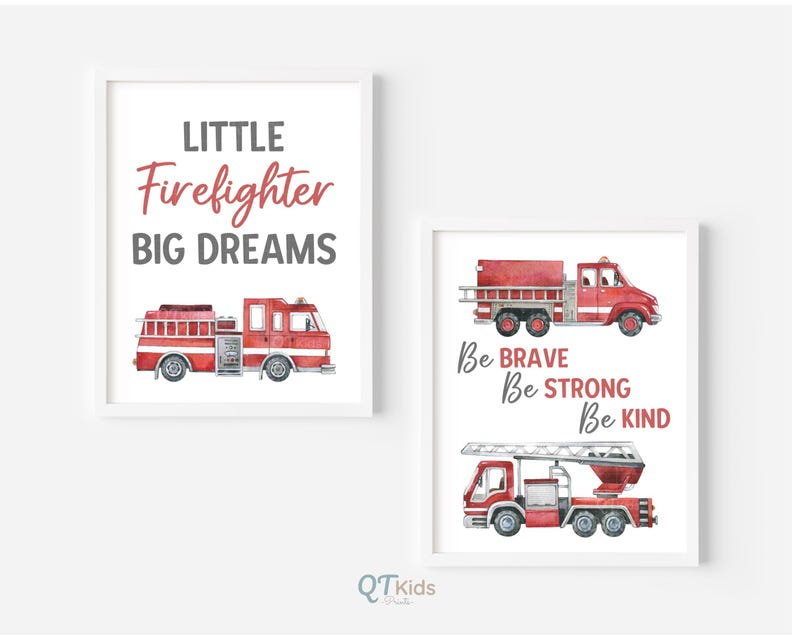 Fire Truck Nursery Prints, Firefighter Fire Engine Nursery Wall Art ...