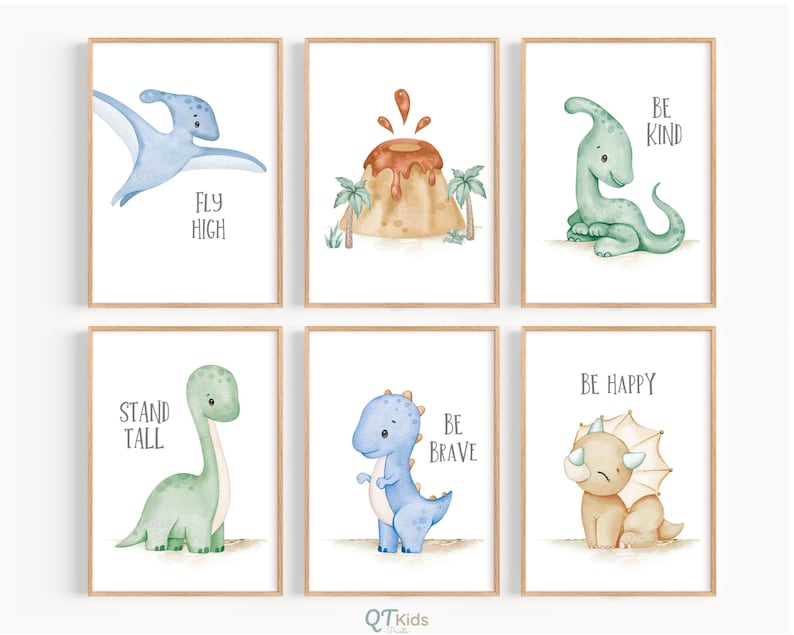 Dinosaur Nursery Prints, Pastel Dinos Wall Art, Boy Playroom Wall Art ...