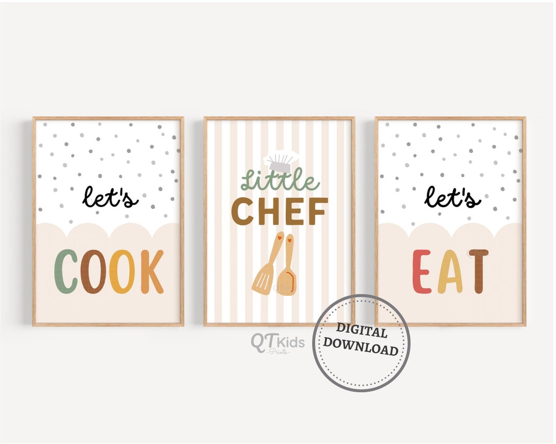 Pretend Kitchen Playroom Printable Wall Art, Little Chef, Pretend Play ...