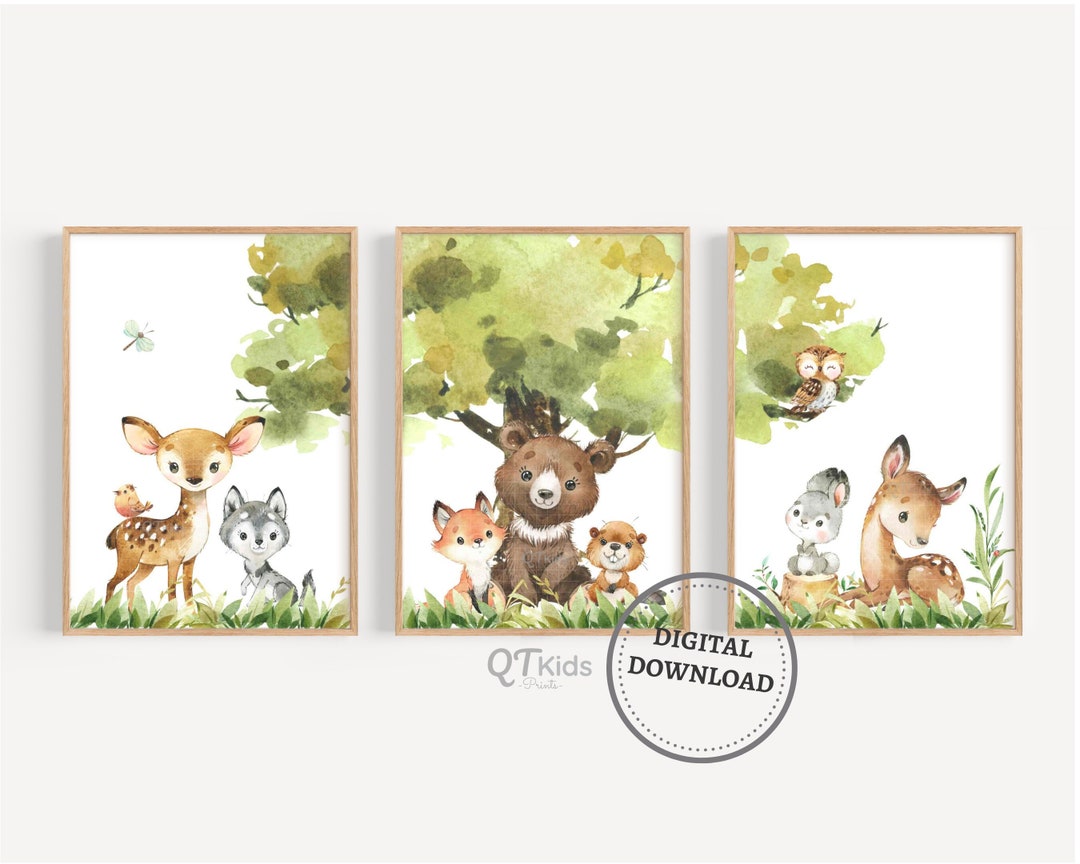 Woodland Animal Prints, Woodland Nursery Decor, Gender Neutral Set of 3 ...