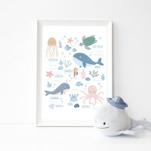 Sea Animals Print, Under the Sea Nursery Decor, Ocean Animals Printable ...