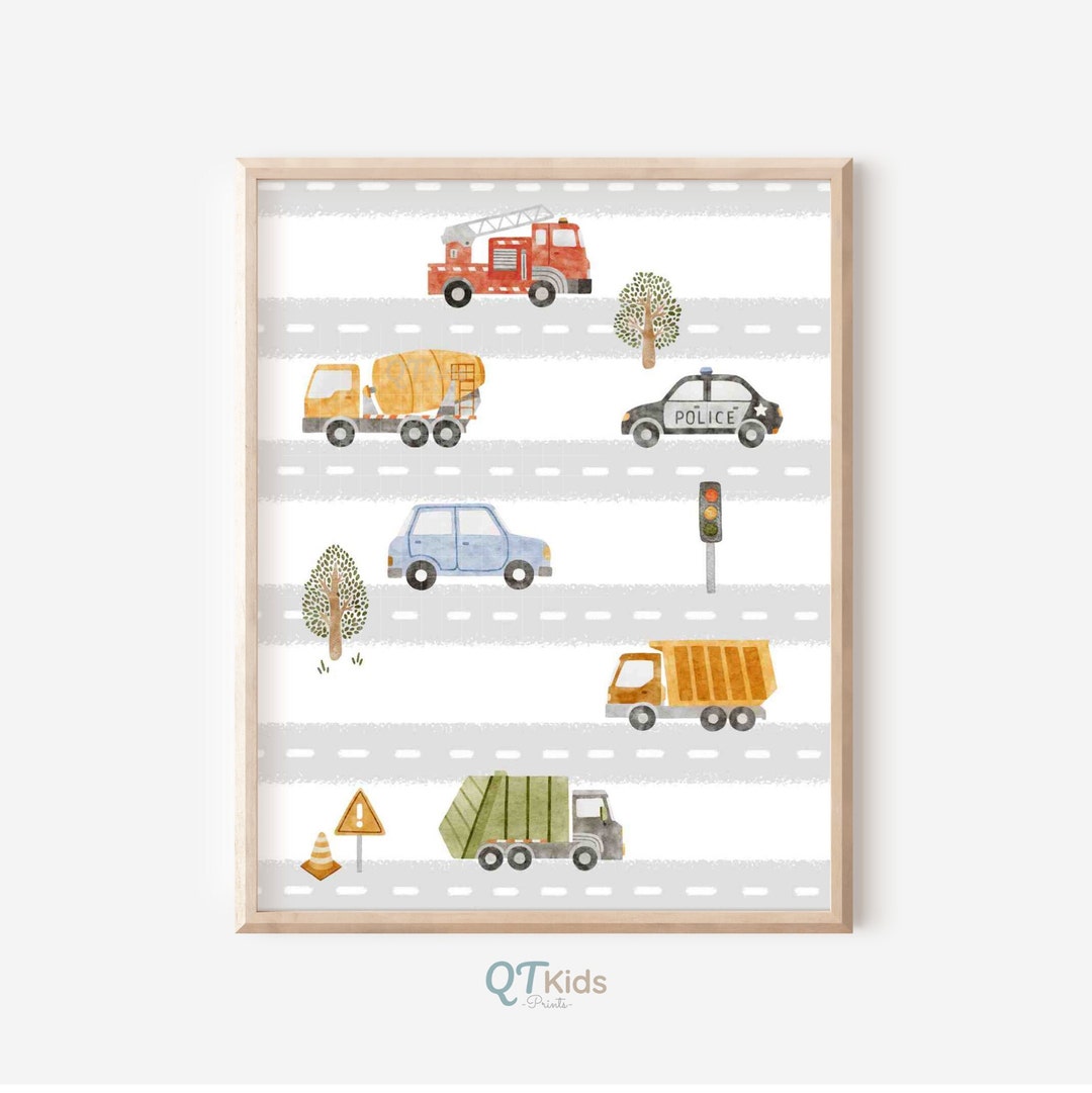 Transport Vehicles Nursery Print, Cars Trucks Printable Wall Art, Boy ...