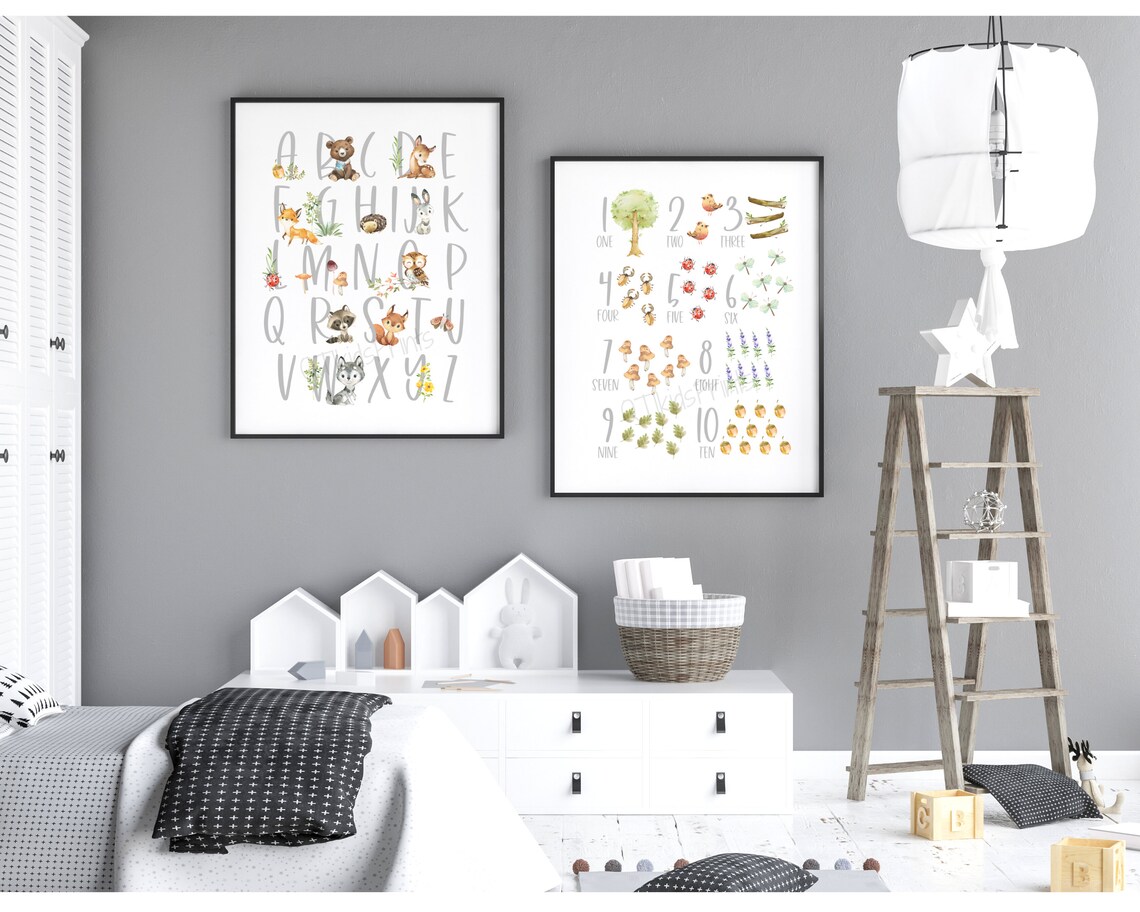 Woodland Alphabet Number Posters Woodland Nursery Prints - Etsy