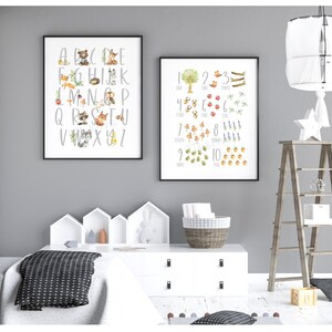 Woodland Alphabet Number Posters, Woodland Nursery Prints, Animal ...