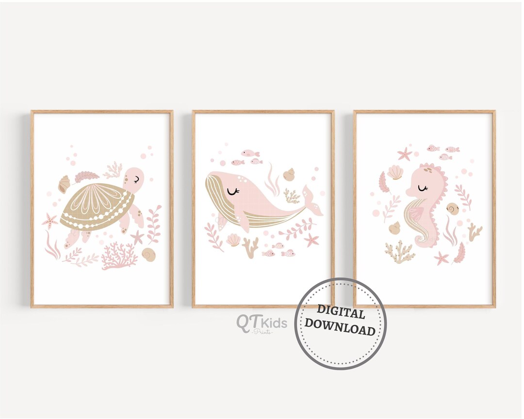 Sea Animals Nursery Prints, Ocean Nursery Printable Wall Art, Girl ...