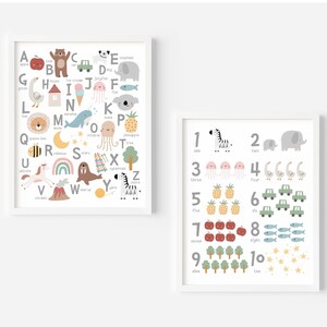 ABC Nursery Prints, Alphabet Numbers Learning Posters, Boho Nursery ...