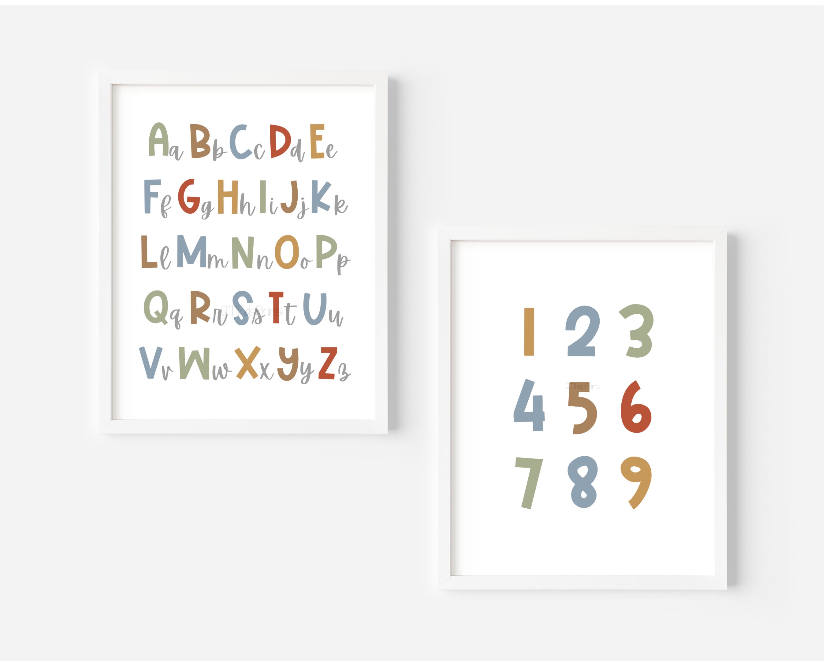 Alphabet ABC Numbers Print Set of 2, Kids Room Printable Wall Art ...