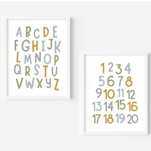 Alphabet Numbers Prints Set of 2, Boy Room Printable Wall Art, Toddler ...