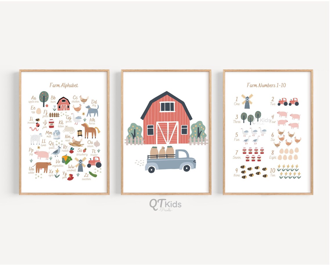 Farm Alphabet Numbers Prints ABC Poster Numbers 1-10 - Etsy