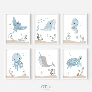 Under the Sea Nursery Prints, Ocean Animal Printable Wall Art, Neutral ...