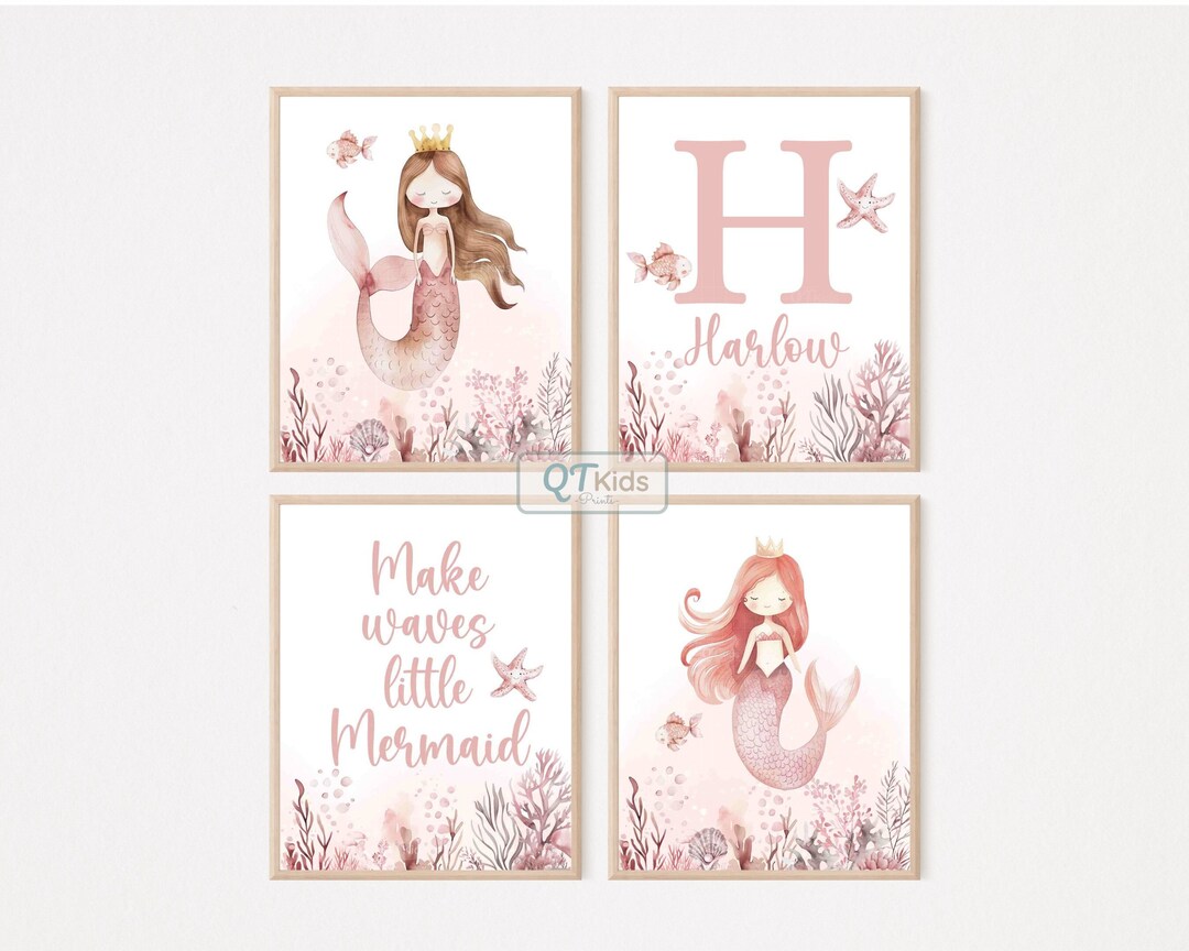 Mermaid Nursery Prints, Personalized Girl Name, Under the Sea Playroom ...