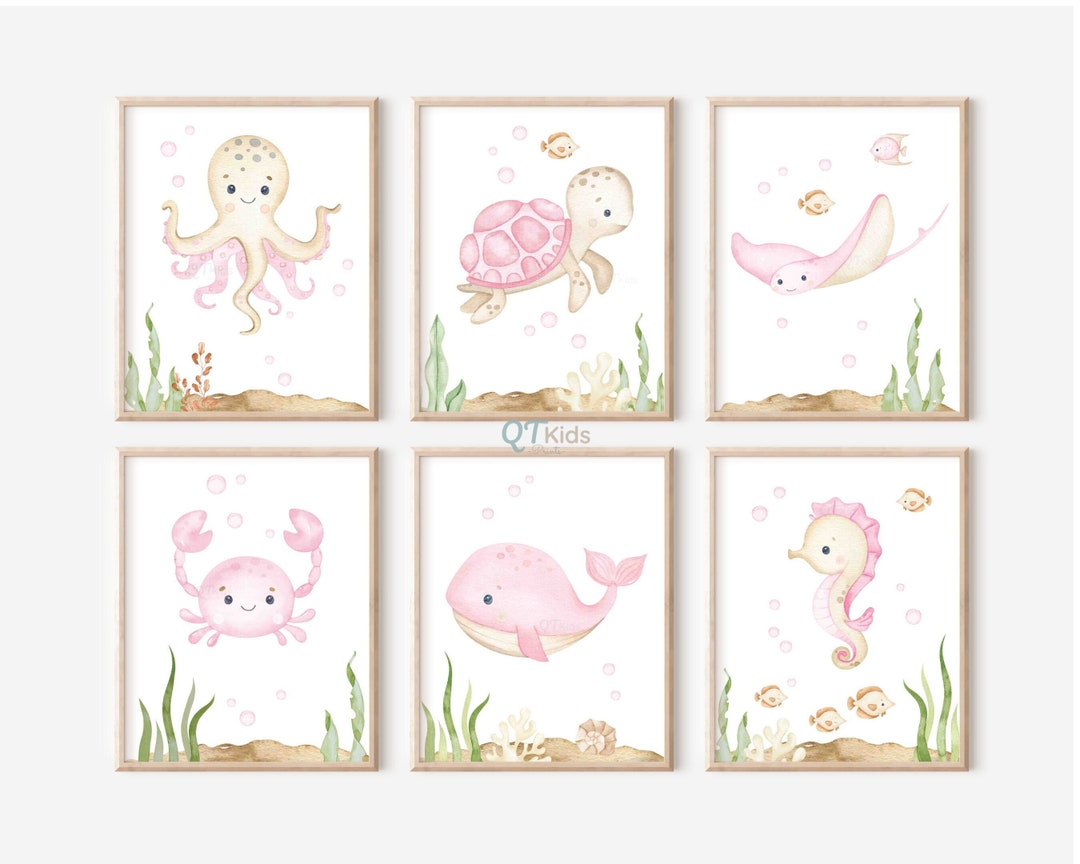 Sea Animal Prints Set, Under the Sea Nursery, Girl Nursery Ocean Wall ...