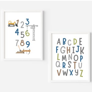 Construction Truck Alphabet Numbers Prints Set of 6, Boy Room Printable ...